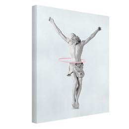 Bilderwelten Leinwandbild Jonas Loose Pop Art Jesus mit Hula Hoop Reifen - Leinwanddruck Hochformat - Wandbild S-XXL - moderne Bilder auf Leinwand Schlafzimmer