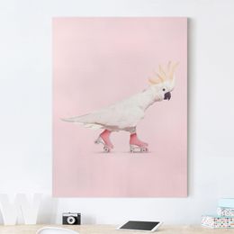 Bilderwelten Leinwandbild Jonas Loose Fotomontage Pop Art Tiere Kakadu mit Rollschuhen - Leinwanddruck Hochformat - Wandbild S-XXL - moderne Bilder auf Leinwand