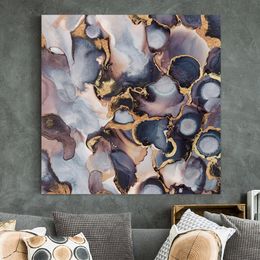 Bilderwelten Leinwandbild - Quadrat Marmor Aquarell mit Gold