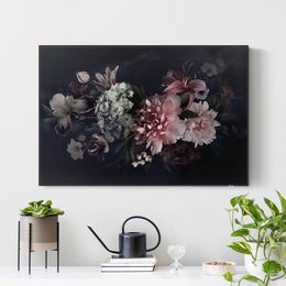 Akustik-Wechselbild Blumen mit Nebel auf Schwarz