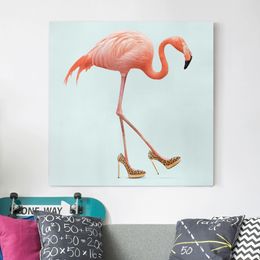 Bilderwelten Leinwandbild Tiere Digital Art Kunstdruck orange - Flamingo mit High Heels - V&ouml;gel XXL Wohnzimmer Schlafzimmer