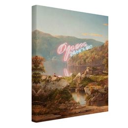 Bilderwelten Leinwandbild Jonas Loose Vintage Pop Art Natur Open 24 Hours - Leinwanddruck Hochformat - Wandbild S-XXL - moderne Bilder auf Leinwand