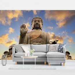 Bilderwelten Fototapete Spirituell Motiv Wandtapete beige - Gro&szlig;er Buddha - Deko Wohnzimmer Schlafzimmer