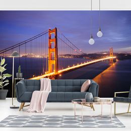 Bilderwelten Fototapete Stadt Motiv Wandtapete violett - Golden Gate Bridge bei Nacht - Skylines Wohnzimmer Schlafzimmer