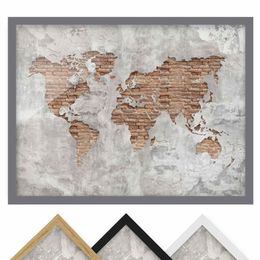 Bilderwelten Bild mit Rahmen - Querformat Shabby Beton Backstein Weltkarte