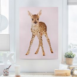 Bilderwelten Leinwandbild Jonas Loose Fotomontage Pop Art Tiere Leo Rehkitz - Leinwanddruck Hochformat - Wandbild S-XXL - moderne Bilder auf Leinwand