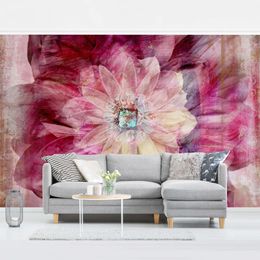 Bilderwelten Fototapete Blumen Vintage Wandtapete pink - Grunge Flower - Retro Wohnzimmer Schlafzimmer
