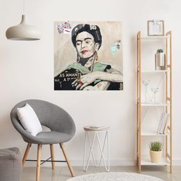 Bilderwelten Glasbild originell Pop Art beige Glas Wandbild - Frida Kahlo - Collage No.4 - Deko Wohnzimmer Schlafzimmer