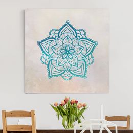 Bilderwelten Leinwandbild Spirituell Orientalisch Kunstdruck t&uuml;rkis - Mandala Illustration Mandala gold blau - Ornamente XXL Wohnzimmer Schlafzimmer