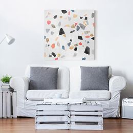 Bilderwelten Leinwandbild originell Abstrakt Aquarell weiss - Wei&szlig;er Terrazzo mit Goldsteinchen - Wandbild XXL Wohnzimmer Schlafzimmer
