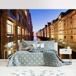 Bilderwelten Fototapete Stadt Motiv 3D-Effekt einzigartig - Hamburg Speicherstadt - Hamburg Wohnzimmer Schlafzimmer