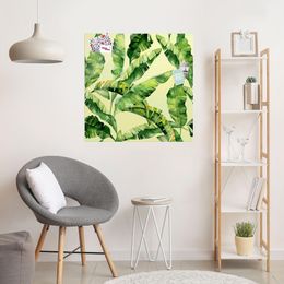 Bilderwelten Glasbild Blumen Tropisch gr&uuml;n Aquarell - Bananenbl&auml;tter Aquarell - Deko Wohnzimmer Schlafzimmer