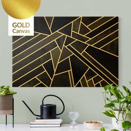 Bilderwelten Leinwandbild - Querformat Schwarze Dreiecke Gold