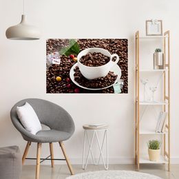 Bilderwelten Glasbild - Querformat Kaffeetasse mit ger&ouml;steten Kaffeebohnen