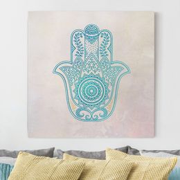 Bilderwelten Leinwandbild Hamsa Hand Illustration Mandala gold blau