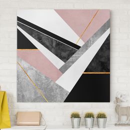 Bilderwelten Leinwandbild originell Abstrakt Aquarell rosa - Schwarz Wei&szlig; Geometrie mit Gold - Geometrisch XXL Wohnzimmer Schlafzimmer