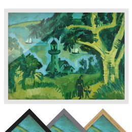 Kunstdruck mit Rahmen Ernst Ludwig Kirchner - Leuchtturm auf Fehmarn