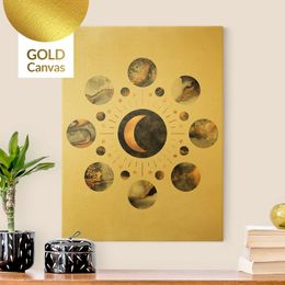 Bilderwelten Leinwandbild - Hochformat Mondphasen Abstrakt Gold