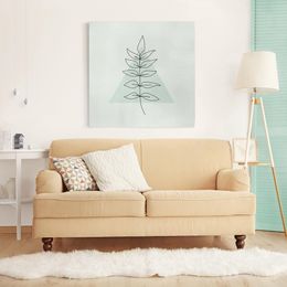 Bilderwelten Leinwandbild originell Line Art Kunstdruck gr&uuml;n - Zweig Geometrie Dreieck Line Art - Pflanzen XXL Wohnzimmer Schlafzimmer