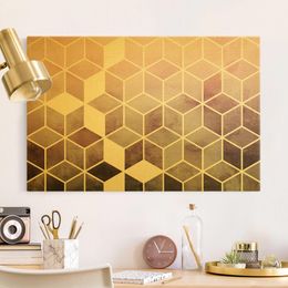 Bilderwelten Leinwandbild - Querformat Rosa Grau goldene Geometrie