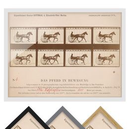Bilderwelten Bild mit Rahmen Tiere beige Vintage inkl. Rahmung - Eadweard Muybridge - Das Pferd in Bewegung - Retro Wohnzimmer Schlafzimmer