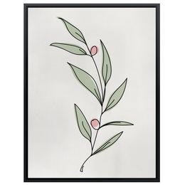 Bilderwelten Leinwandbild - Hochformat Zweig mit Beeren Line Art