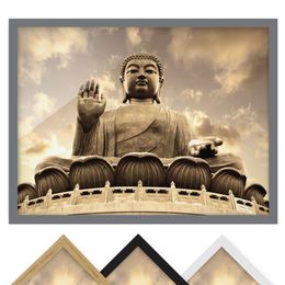 Bilderwelten Bild mit Rahmen - Querformat Gro&szlig;er Buddha Sepia