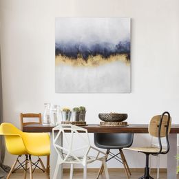 Bilderwelten Leinwandbild originell Abstrakt Aquarell gold - Wolkenhimmel mit Gold - Wandbild XXL Wohnzimmer Schlafzimmer
