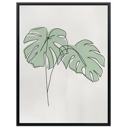 Bilderwelten Leinwandbild - Hochformat Monstera Bl&auml;tter Line Art