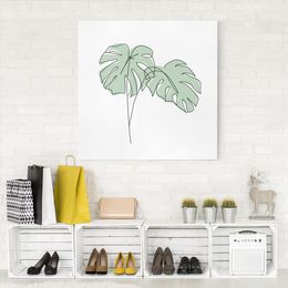 Bilderwelten Leinwandbild - Quadrat Monstera Bl&auml;tter Line Art
