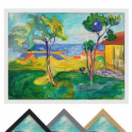 Bilderwelten Bild mit Rahmen Strand gr&uuml;n modern inkl. Rahmung - Edvard Munch - Der Garten - Landschaft Wohnzimmer Schlafzimmer