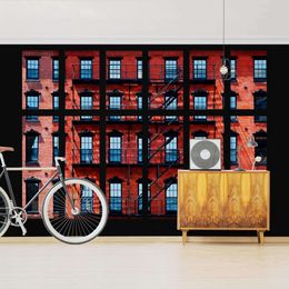 Bilderwelten Tapete - Fototapete Fensterblick rote Amerikanische Fassade - Wandtapete Schlafzimmer Wohnzimmer modern - auch selbstklebend