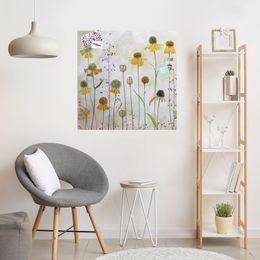 Bilderwelten Glasbild Blumen Vintage beige Glas Wandbild - Zarte Helenium Bl&uuml;ten - Retro Wohnzimmer Schlafzimmer