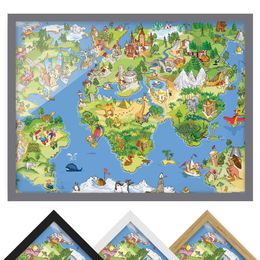 Bilderwelten Bild mit Rahmen - Querformat Great and funny Worldmap