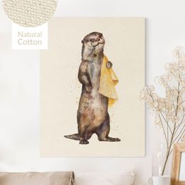 Bilderwelten Leinwandbild - Hochformat Illustration Otter mit Handtuch Malerei Wei&szlig;