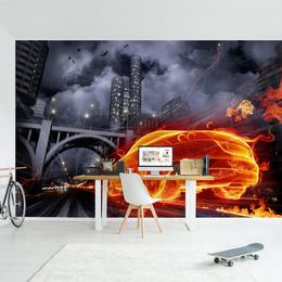 Bilderwelten Fototapete Fahrzeuge modern Wandtapete t&uuml;rkis - Feuerauto - Fahrzeuge Jugendzimmer