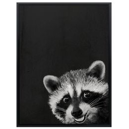 Bilderwelten Leinwandbild - Hochformat Illustration Waschb&auml;r Schwarz Wei&szlig; Malerei
