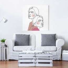 Bilderwelten Leinwandbild - Quadrat Line Art Frauen Portrait Wangen Rosa