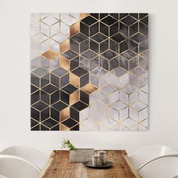 Bilderwelten Leinwandbild originell Abstrakt Aquarell gold - Schwarz Wei&szlig; goldene Geometrie - Geometrisch XXL Wohnzimmer Schlafzimmer