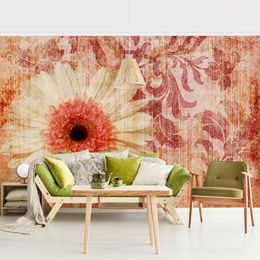 Bilderwelten Mustertapete Blumen Vintage Wandtapete orange - Forgotten Beauties I - Retro Wohnzimmer Schlafzimmer
