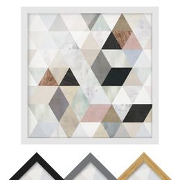 Bilderwelten Bild mit Rahmen - Quadrat Aquarell-Mosaik mit Dreiecken I
