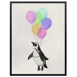 Bilderwelten Leinwandbild - Hochformat Illustration Pinguin Pastell Luftballons