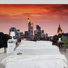 Bilderwelten Fototapete Stadt Motiv Wandtapete orange - Frankfurt Skyline - Skylines Wohnzimmer Schlafzimmer