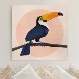 Bilderwelten Leinwandbild - Quadrat Illustration Vogel Tukan Malerei Pastell