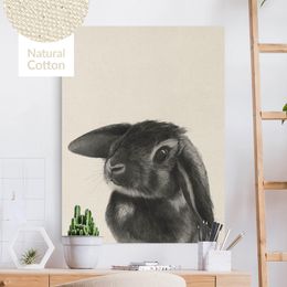 Bilderwelten Leinwandbild - Hochformat Illustration Hase Schwarz Wei&szlig; Zeichnung