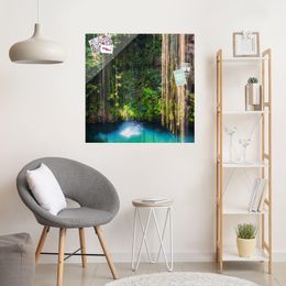Bilderwelten Glasbild Wald Motiv einzigartig Glas Wandbild - H&auml;ngende Wurzeln von Ik-Kil Cenote - B&auml;ume Wohnzimmer Schlafzimmer