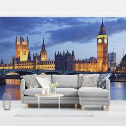 Bilderwelten Tapete - Fototapete London bei Nacht - Wandtapete Schlafzimmer Wohnzimmer modern - auch kleisterfrei