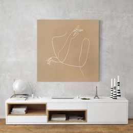 Bilderwelten Leinwandbild - Quadrat Line Art H&auml;nde Frau Beige