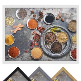 Bilderwelten Bild mit Rahmen Kulinarisch grau Orientalisch inkl. Rahmung - Shabby Gew&uuml;rzplatte - Gew&uuml;rze & Kr&auml;uter K&uuml;che