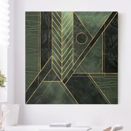 Bilderwelten Leinwandbild - Quadrat Geometrische Formen Smaragd Gold